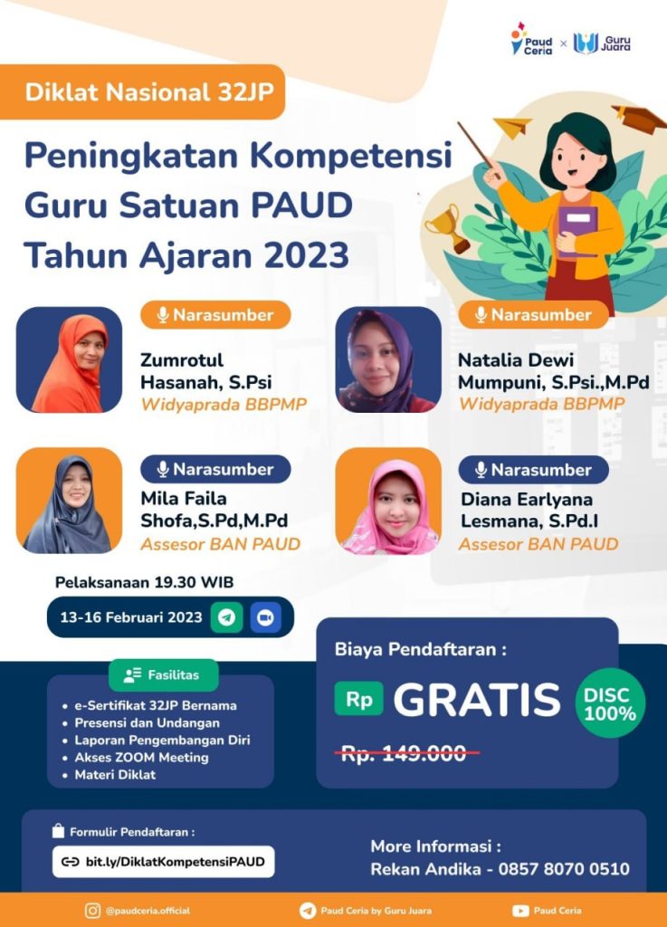 Jangan Sampai Terlewat! Diklat Gratis Bersertifikat 32JP untuk Peningkatan Kompetensi Guru PAUD ...