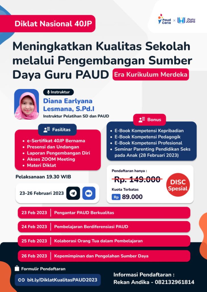 Harga Spesial Diklat Bersertifikat 40 JP! Meningkatkan Kualitas Sekolah ... Harga Spesial Diklat Bersertifikat 40 JP! Meningkatkan Kualitas Sekolah ...